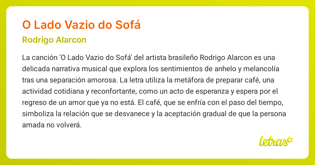 Significado de la canción O LADO VAZIO DO SOFÁ (Rodrigo Alarcon ...