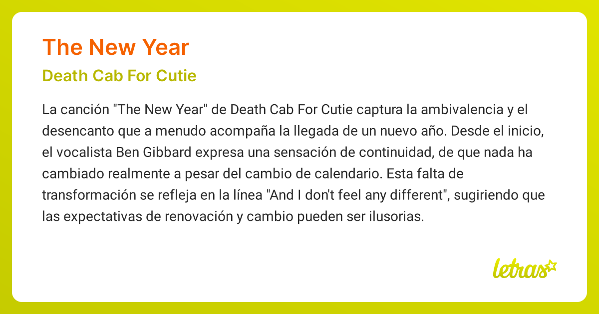 Significado de la canción THE NEW YEAR (Death Cab For Cutie) - LETRAS.COM