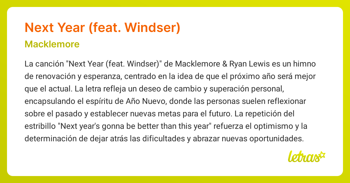 Significado de la canción NEXT YEAR (FEAT. WINDSER) (Macklemore ...