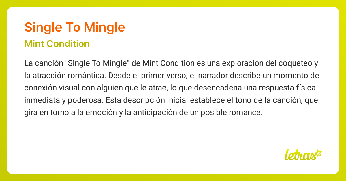 Significado de la canción SINGLE TO MINGLE (Mint Condition) - LETRAS.COM