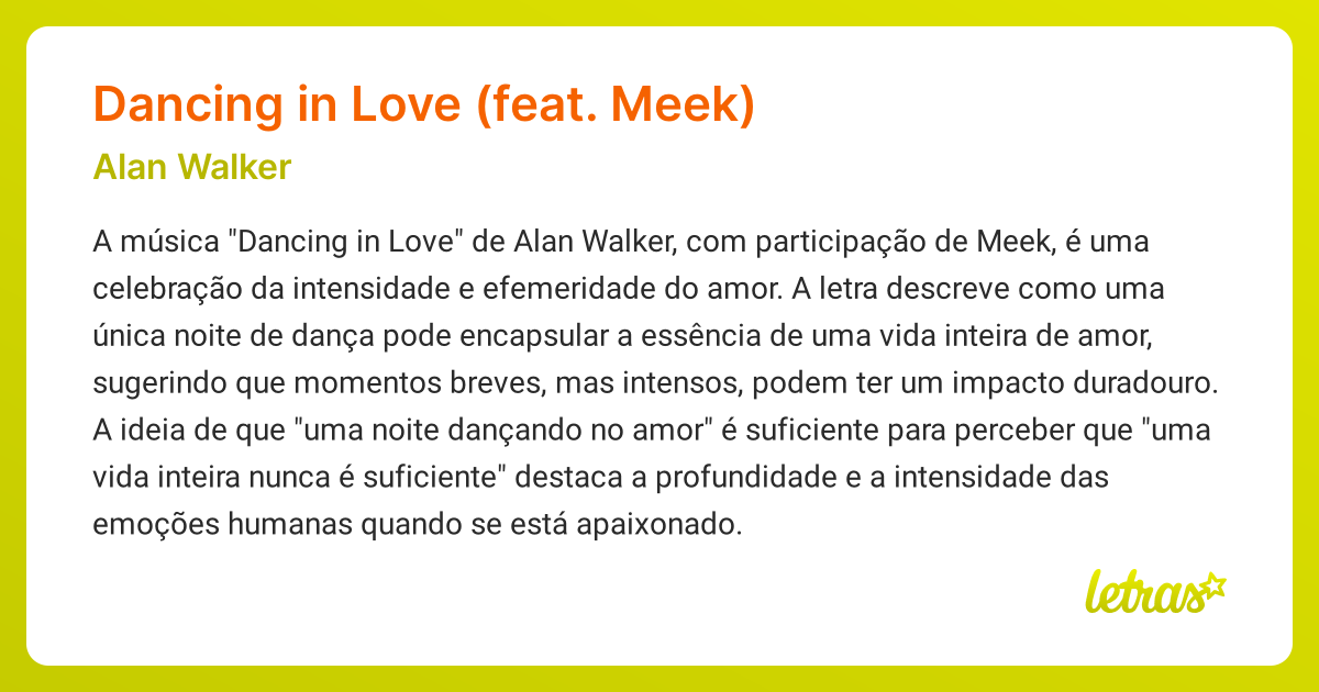 Significado da música DANCING IN LOVE (FEAT. MEEK) (Alan Walker ...