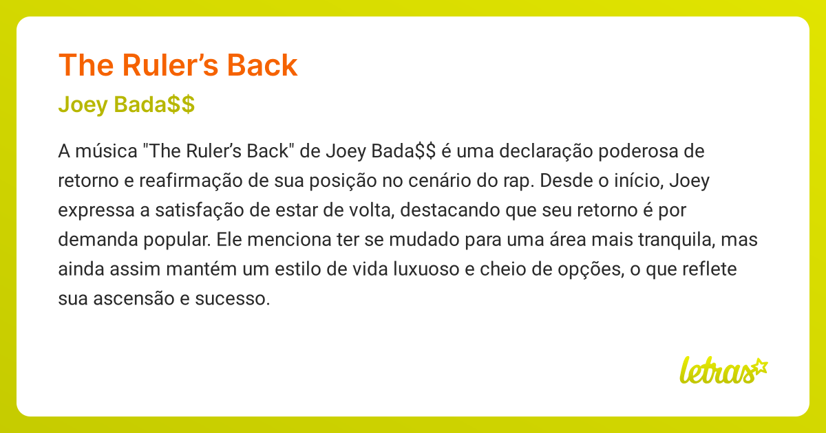 Significado da música THE RULER’S BACK (Joey Bada$$) - LETRAS.MUS.BR
