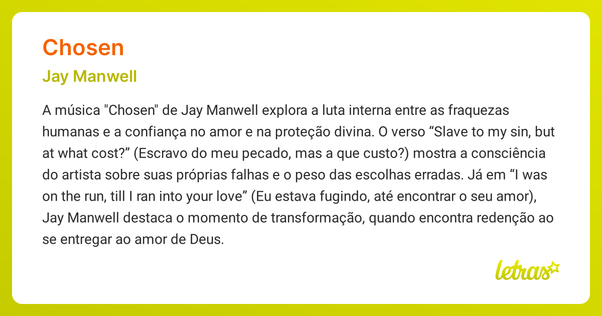 Significado da música CHOSEN (Jay Manwell) - LETRAS.MUS.BR