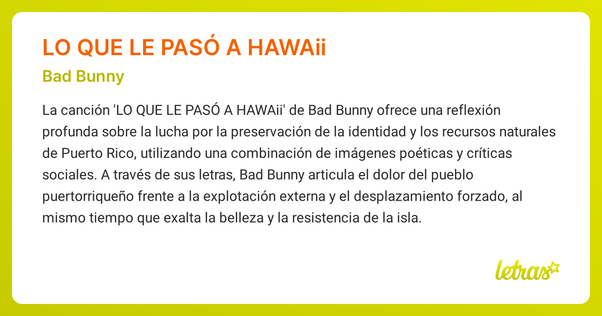Significado de la canción LO QUE LE PASÓ A HAWAII (Bad Bunny) - LETRAS.COM