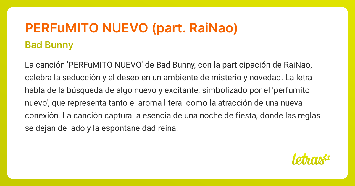 Significado de la canción PERFUMITO NUEVO (PART. RAINAO) (Bad Bunny ...