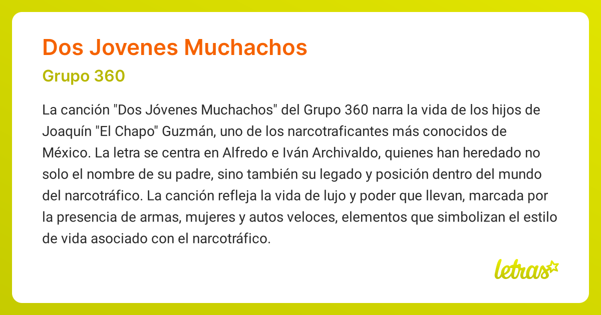 Significado de la canción DOS JOVENES MUCHACHOS (Grupo 360) - LETRAS.COM
