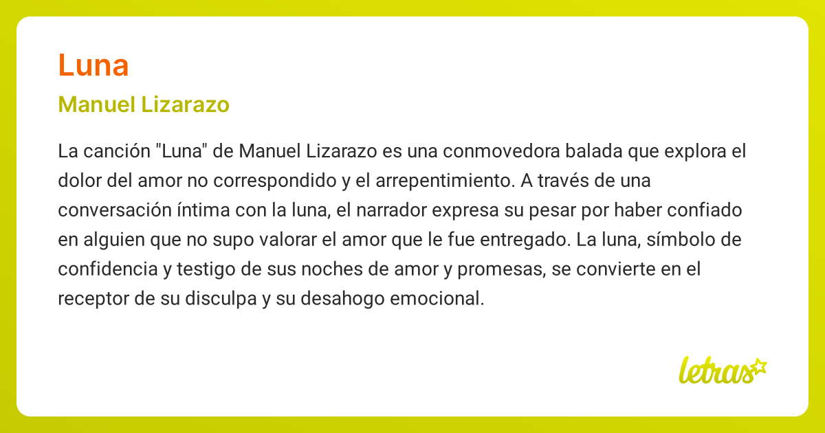 Significado de la canción LUNA (Manuel Lizarazo) - LETRAS.COM
