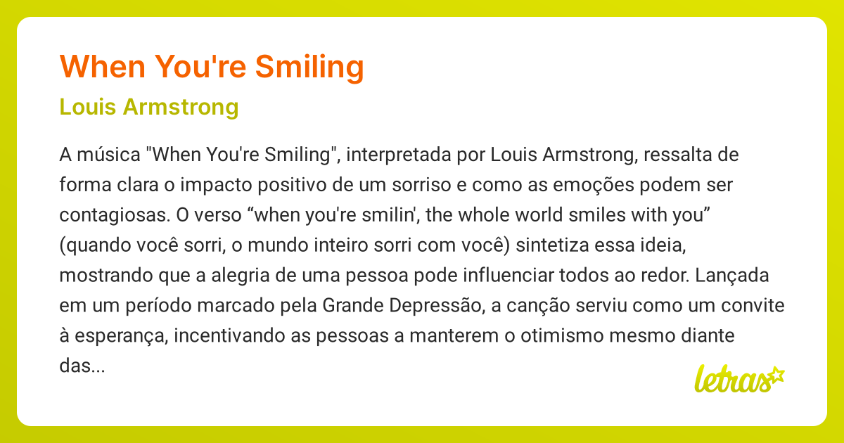 Significado da música WHEN YOU'RE SMILING (Louis Armstrong) - LETRAS.MUS.BR