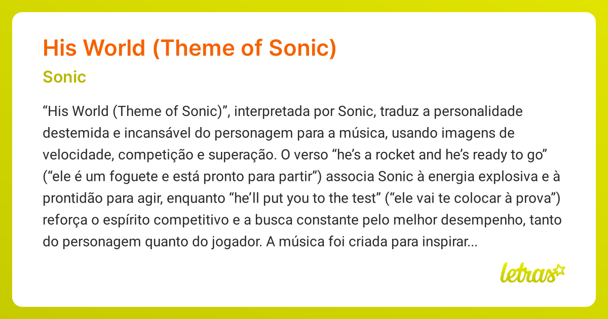 Significado da música HIS WORLD (THEME OF SONIC) (Sonic) - LETRAS.MUS.BR