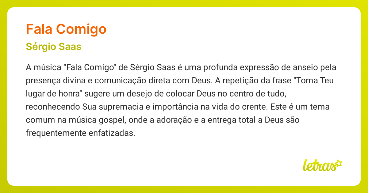 Significado da música FALA COMIGO (Sérgio Saas) - LETRAS.MUS.BR