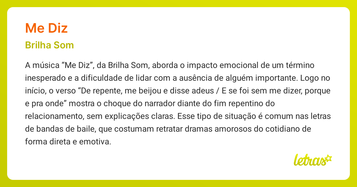 Significado da música ME DIZ (Brilha Som) - LETRAS.MUS.BR