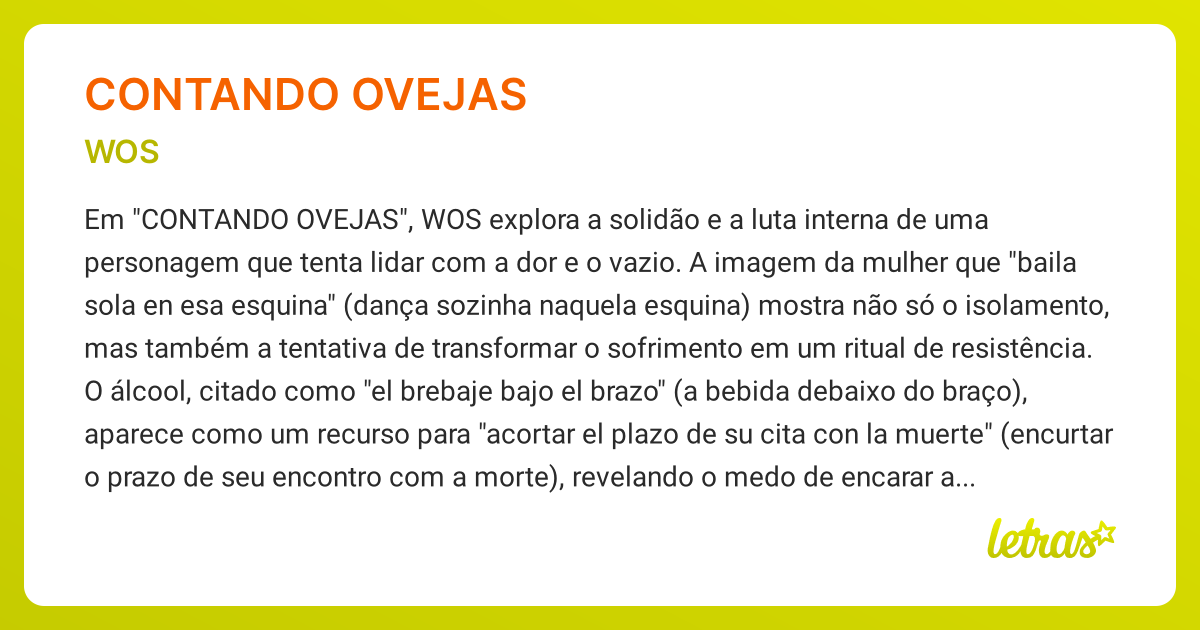 Significado da música CONTANDO OVEJAS (WOS) - LETRAS.MUS.BR