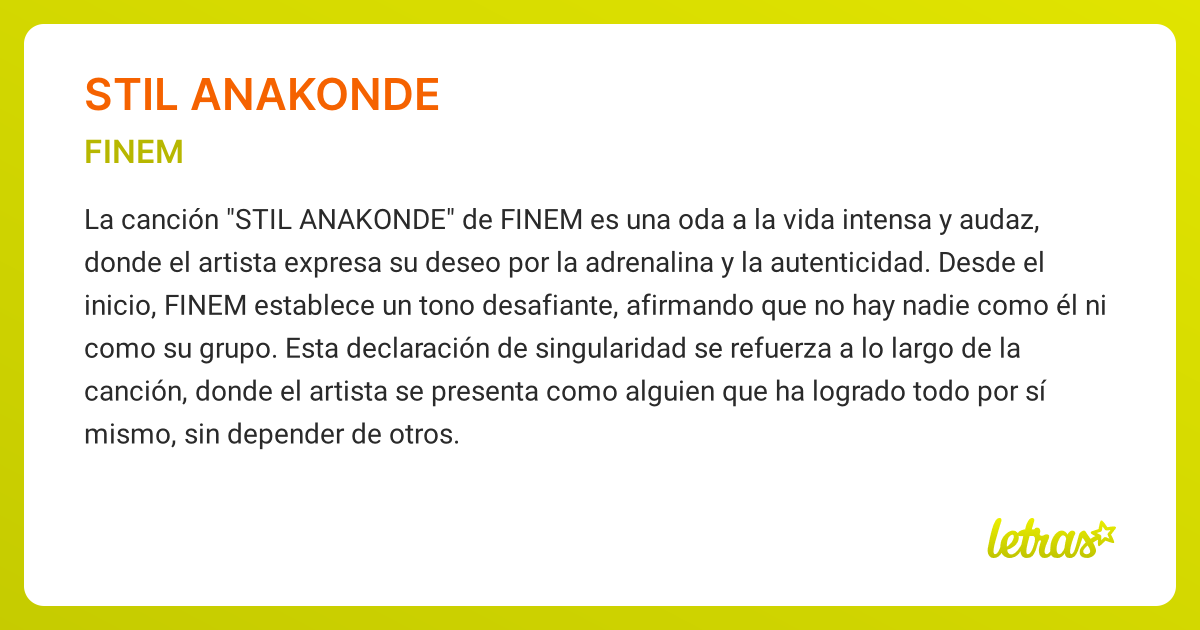 Significado de la canción STIL ANAKONDE (FINEM) - LETRAS.COM