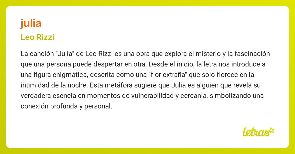 Significado de la canción JULIA (Leo Rizzi) - LETRAS.COM