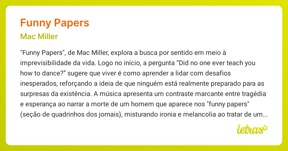 Significado da música FUNNY PAPERS (Mac Miller) - LETRAS.MUS.BR