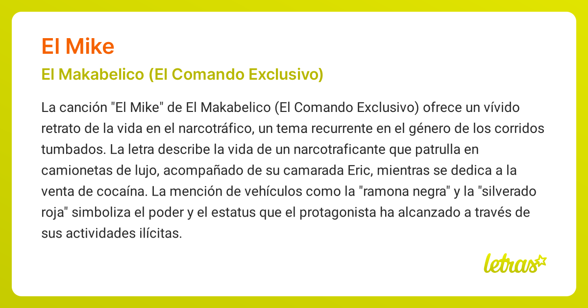 Significado de la canción EL MIKE (El Makabelico (El Comando Exclusivo ...