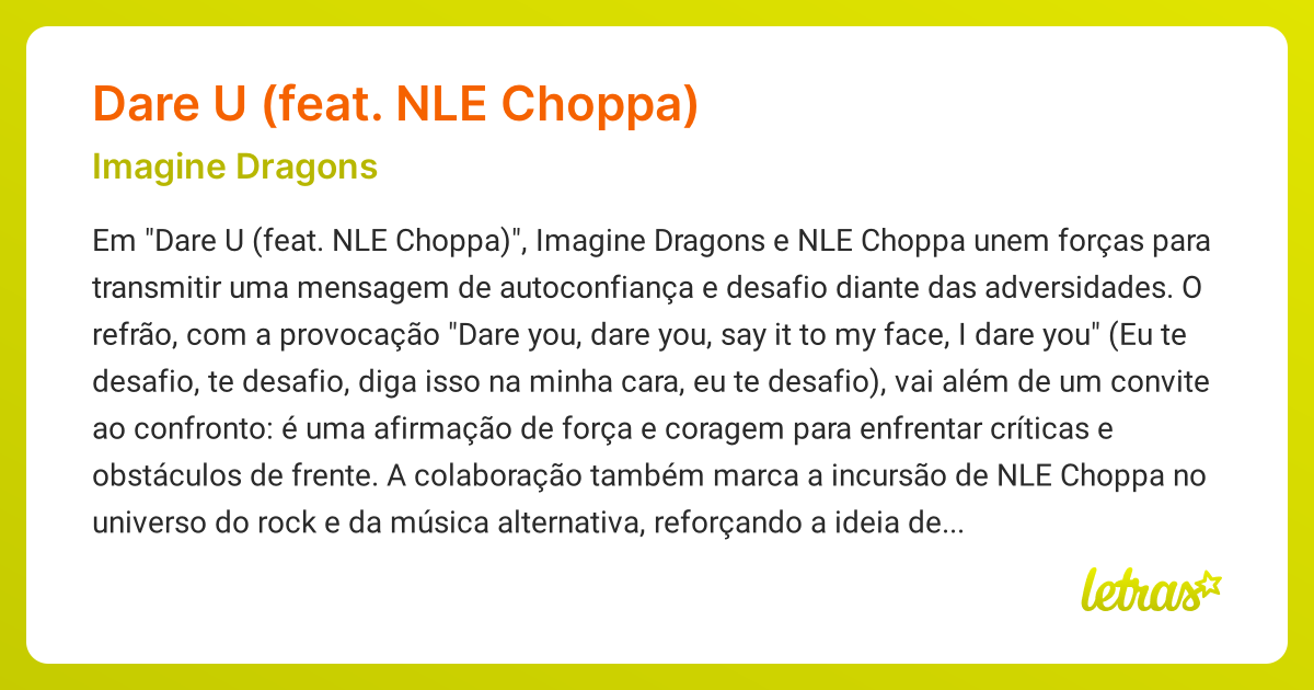 Significado da música DARE U (FEAT. NLE CHOPPA) (Imagine Dragons ...