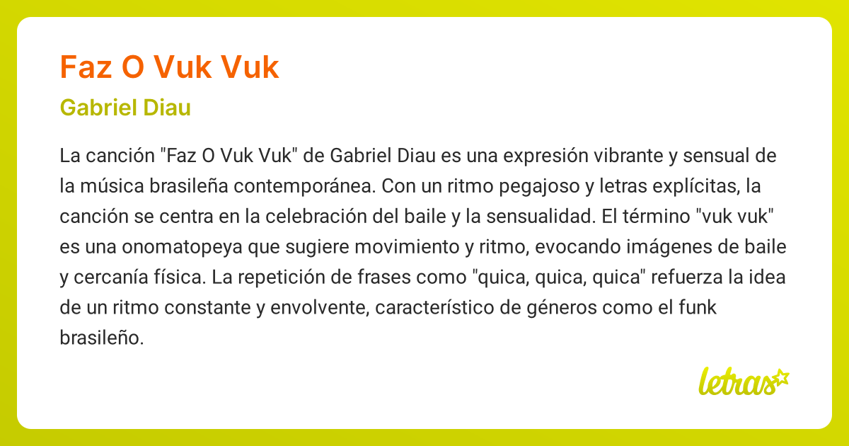 Significado de la canción FAZ O VUK VUK (Gabriel Diau) - LETRAS.COM