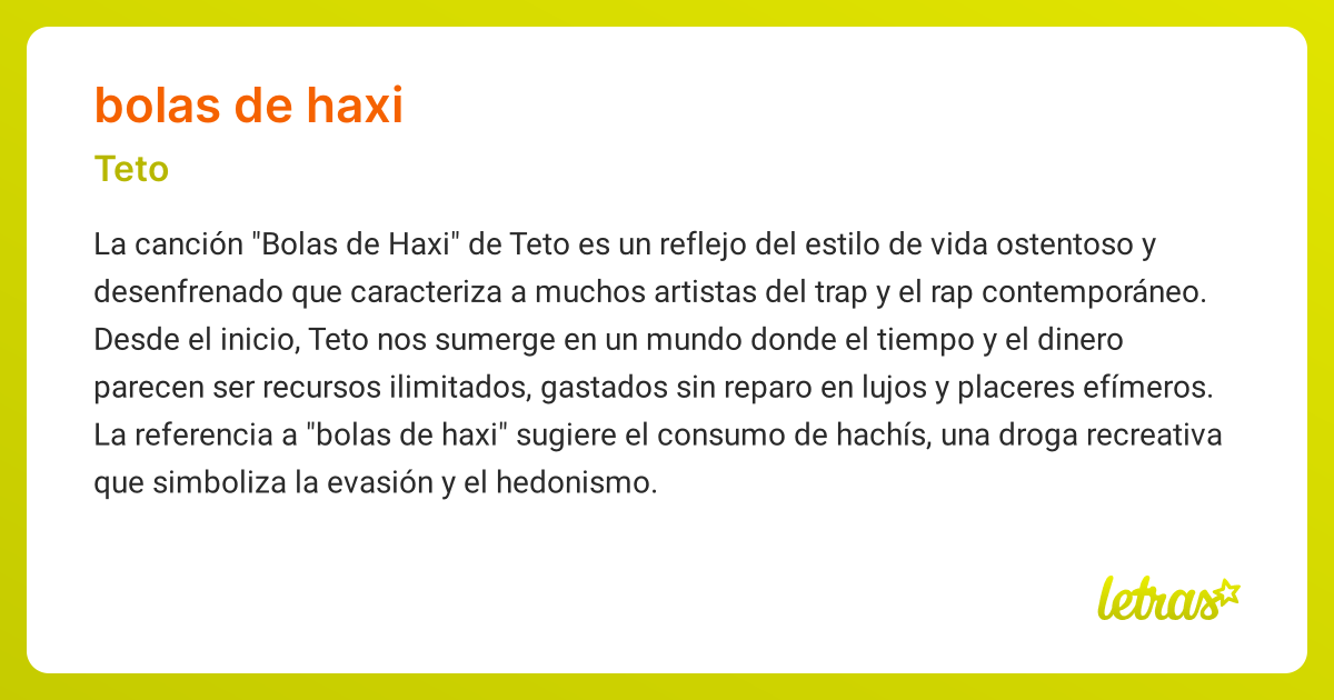 Significado de la canción BOLAS DE HAXI (Teto) - LETRAS.COM