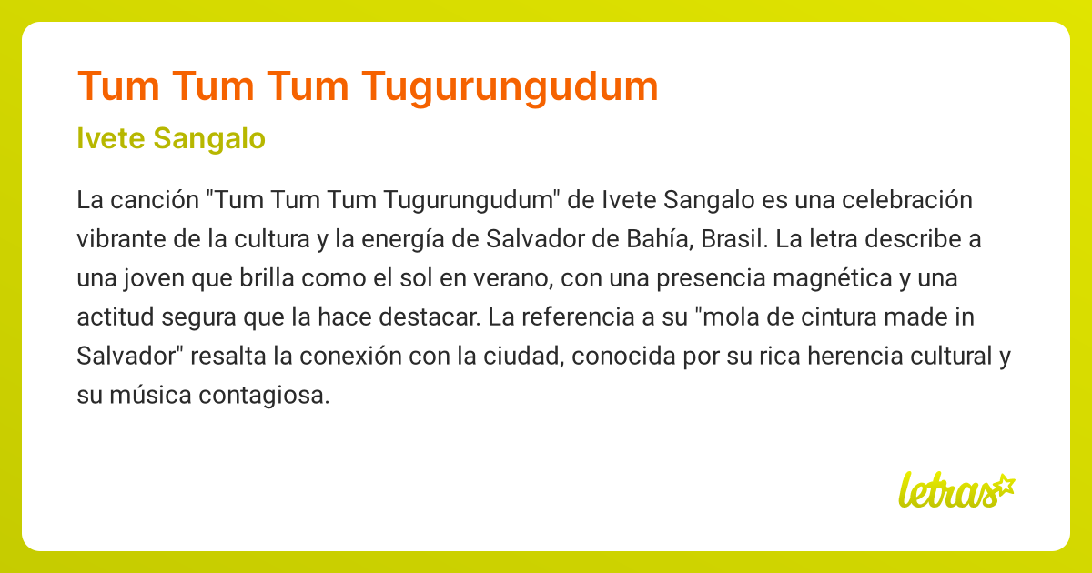 Significado de la canción TUM TUM TUM TUGURUNGUDUM (Ivete Sangalo ...