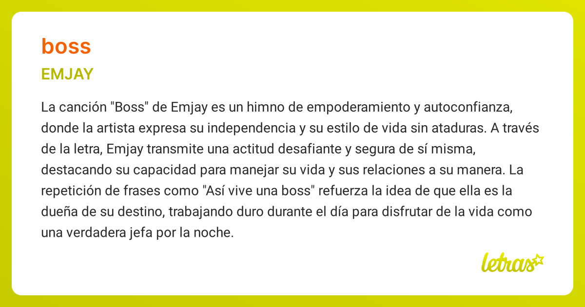 Significado de la canción BOSS (Emjay) - LETRAS.COM