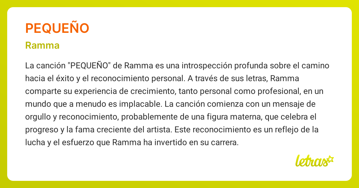 Significado de la canción PEQUEÑO (Ramma) - LETRAS.COM