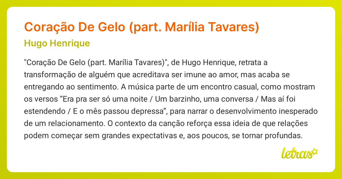Significado da música Coração De Gelo (part. Marília Tavares) (Hugo ...