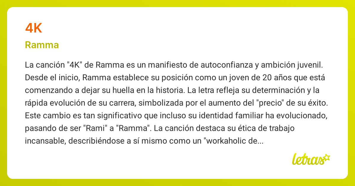 Significado de la canción 4K (Ramma) - LETRAS.COM