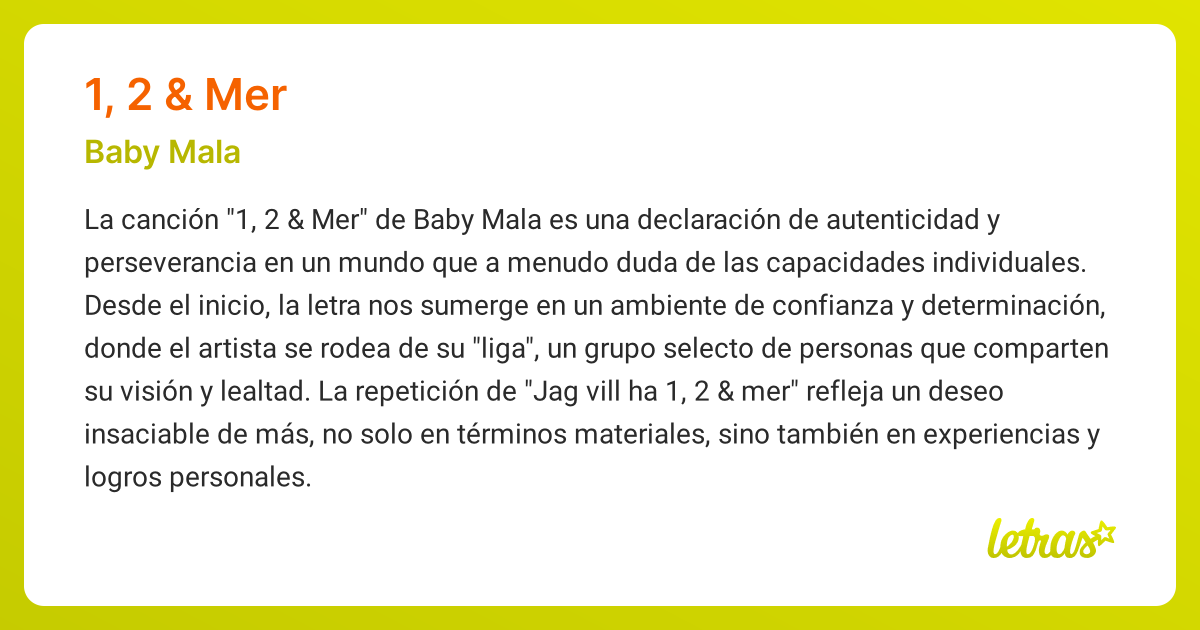Significado de la canción 1, 2 & MER (Baby Mala) - LETRAS.COM