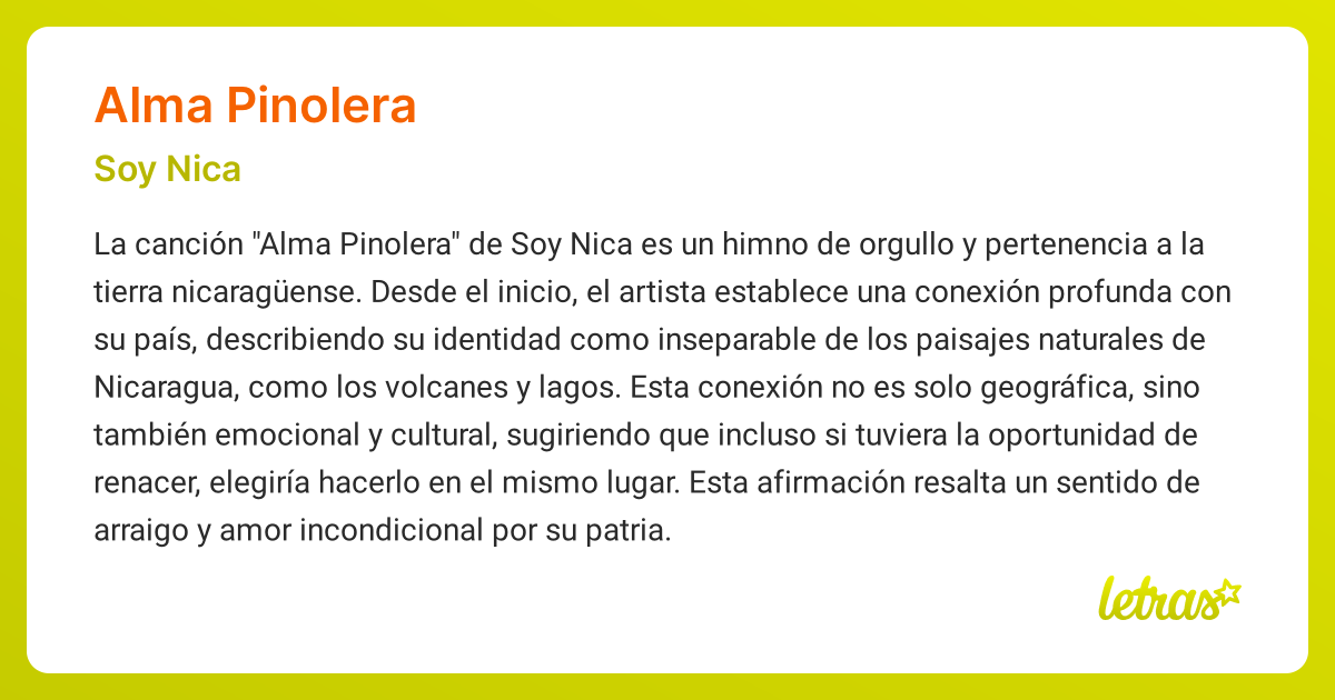 Significado de la canción ALMA PINOLERA (Soy Nica) - LETRAS.COM