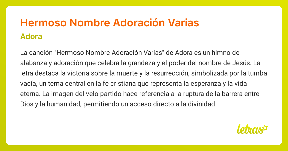 Significado de la canción Hermoso Nombre Adoración Varias (Adora ...