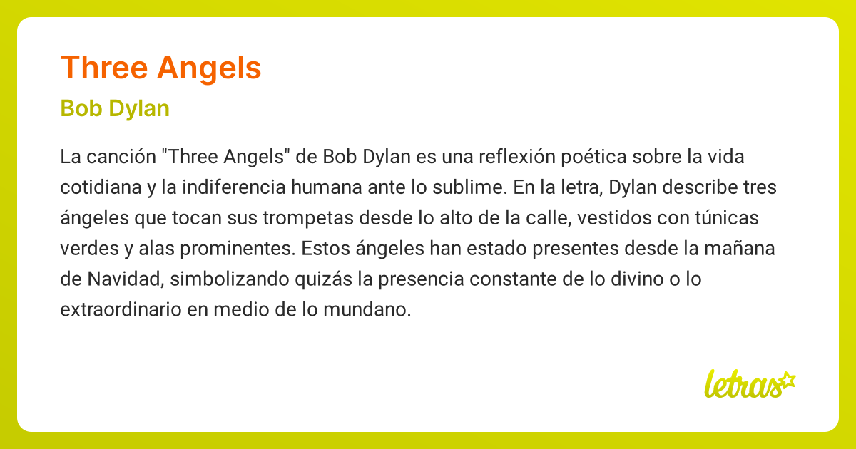 Significado de la canción THREE ANGELS (Bob Dylan) - LETRAS.COM