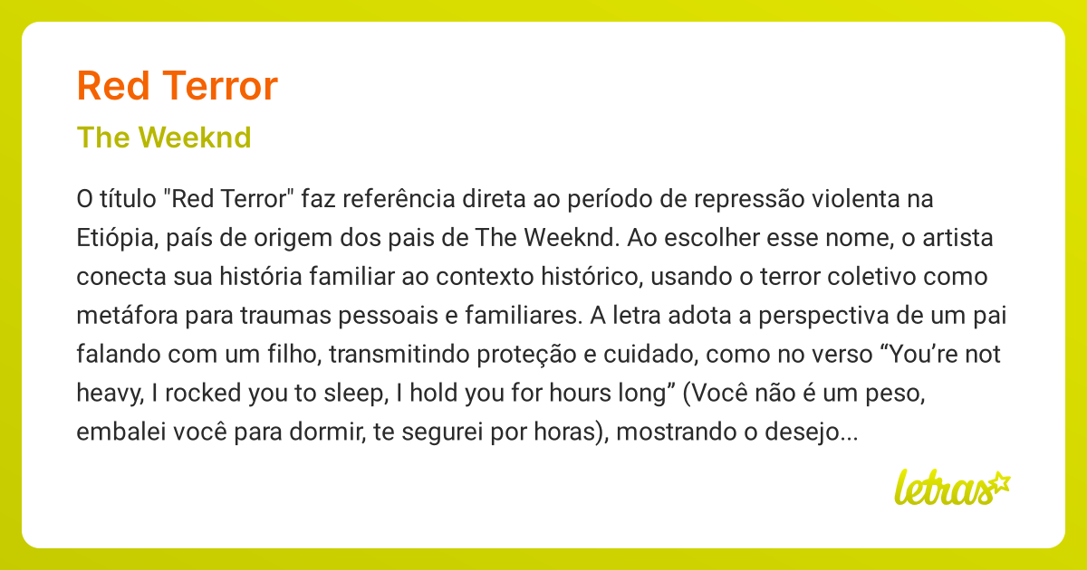 Significado da música RED TERROR (The Weeknd) - LETRAS.MUS.BR