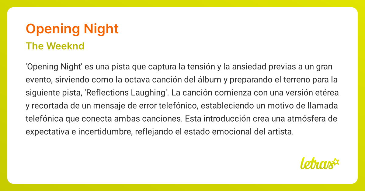 Significado de la canción OPENING NIGHT (The Weeknd) - LETRAS.COM