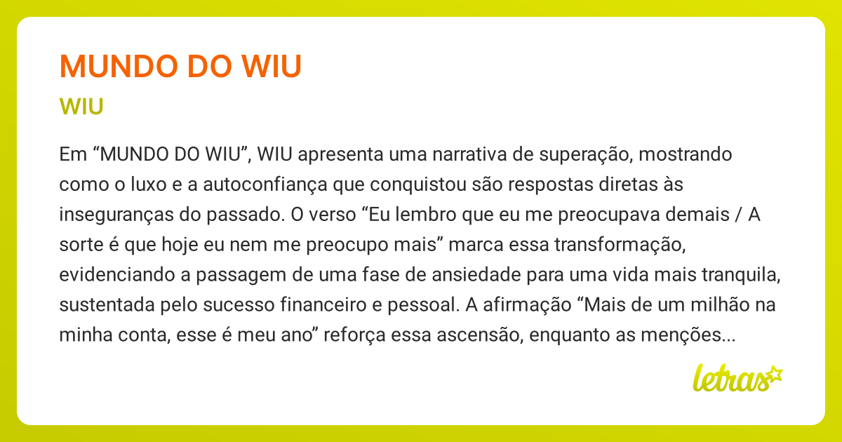 Significado da música MUNDO DO WIU (WIU) - LETRAS.MUS.BR