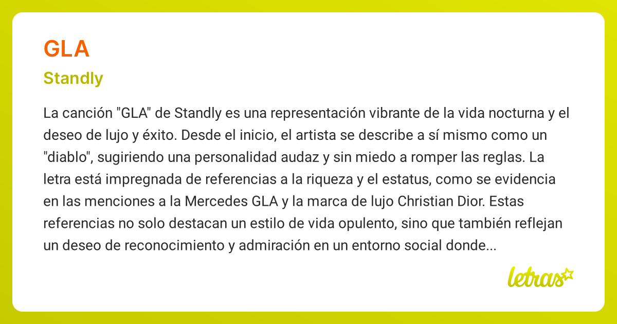 Significado de la canción GLA (Standly) - LETRAS.COM