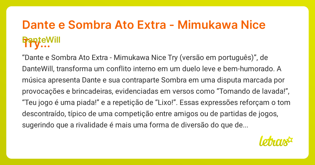 Significado da música Dante e Sombra Ato Extra - Mimukawa Nice Try ...