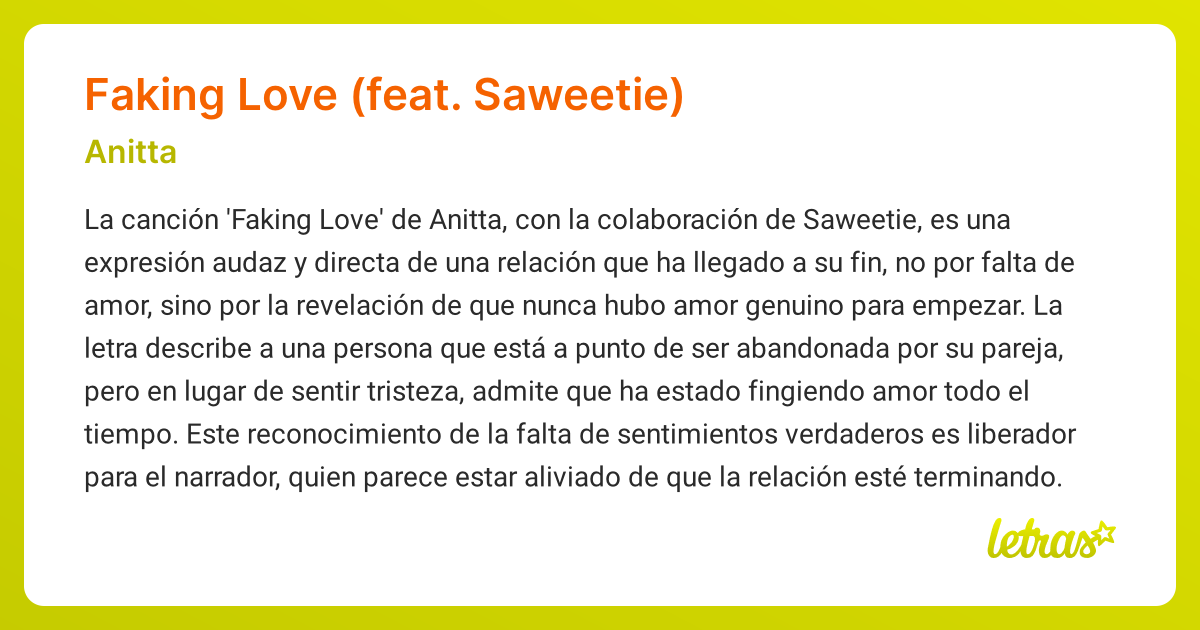 Significado de la canción FAKING LOVE (FEAT. SAWEETIE) (Anitta ...