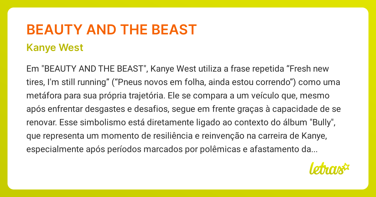 Significado Da Música Beauty And The Beast Kanye West Letras Mus Br
