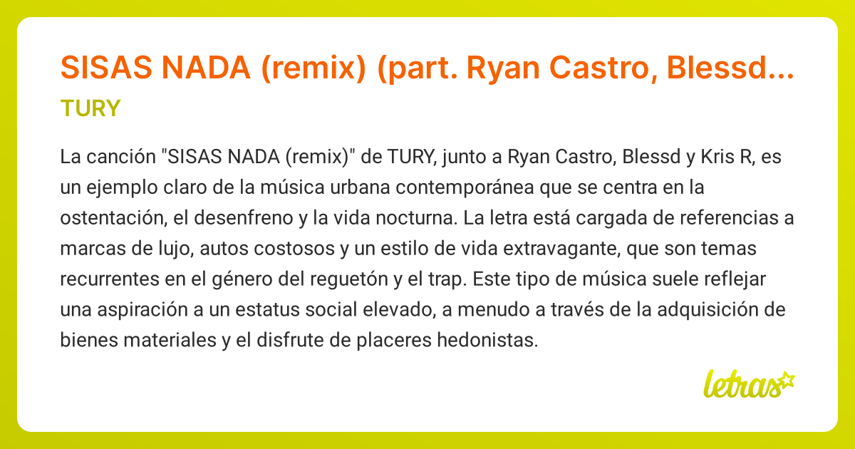 Significado de la canción SISAS NADA (remix) (part. Ryan Castro, Blessd ...