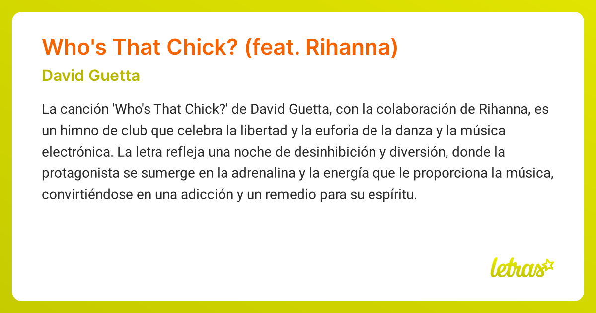 Significado de la canción Who's That Chick? (feat. Rihanna) (David ...