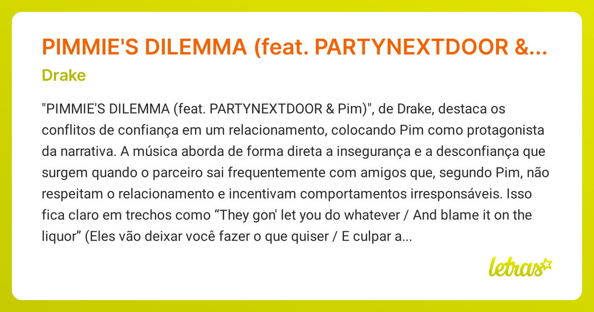 Significado da música PIMMIE'S DILEMMA (feat. PARTYNEXTDOOR & Pim ...