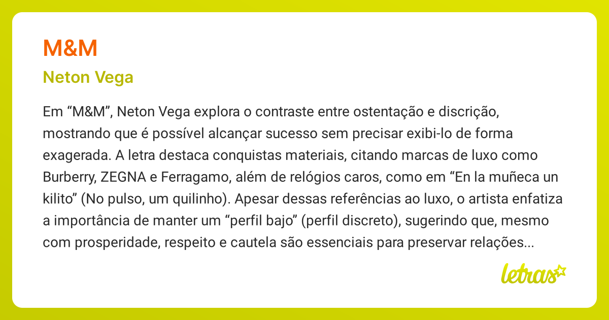 Significado da música M&M (Neton Vega) - LETRAS.MUS.BR