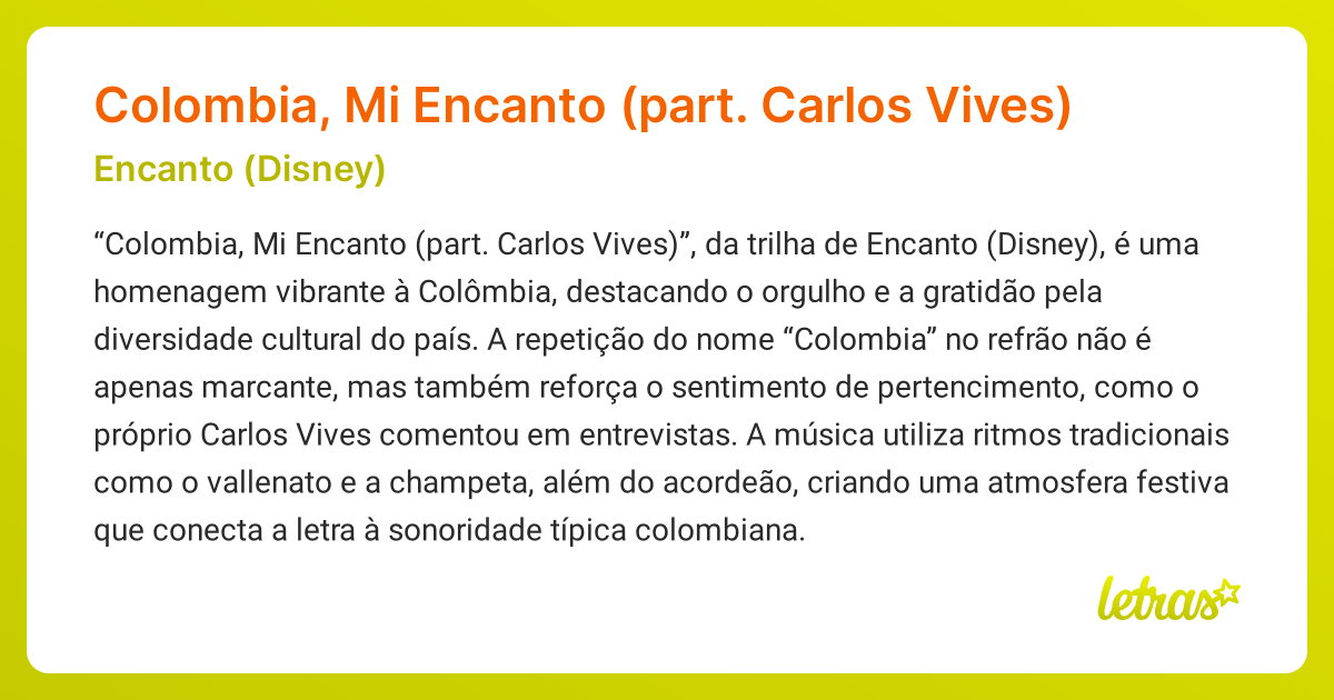 Significado da música Colombia, Mi Encanto (part. Carlos Vives ...