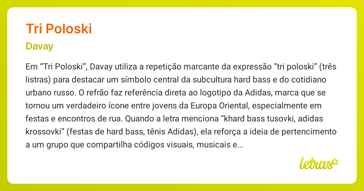 Significado da música TRI POLOSKI (Davay) - LETRAS.MUS.BR