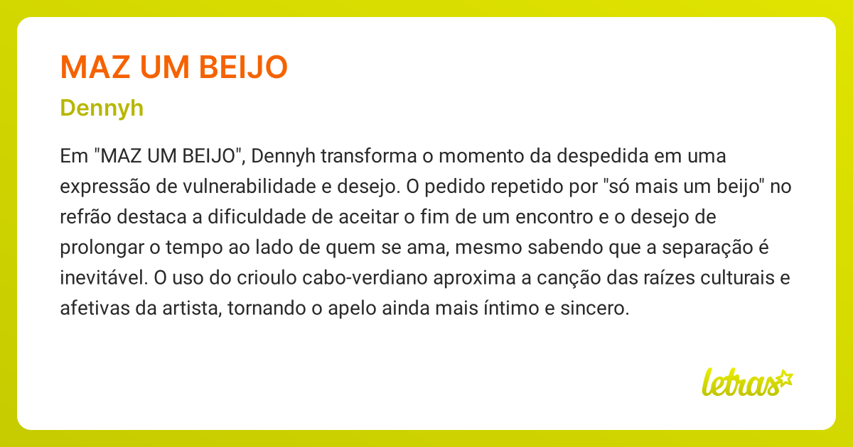 Significado da música MAZ UM BEIJO (Dennyh) - LETRAS.MUS.BR
