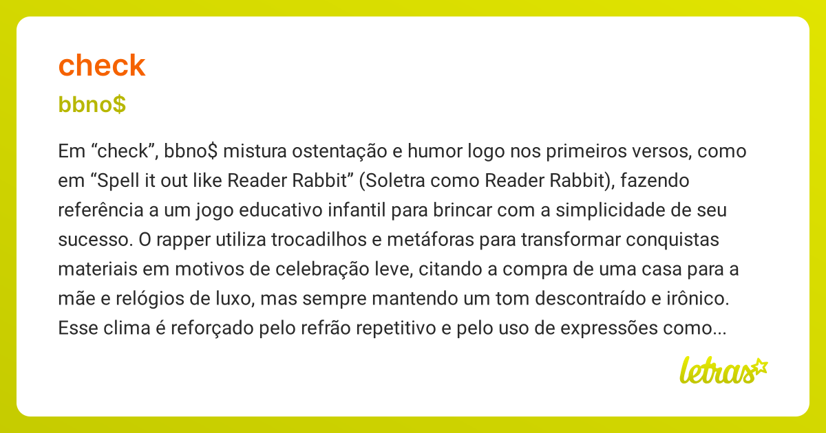 Significado da música CHECK (bbno$) - LETRAS.MUS.BR