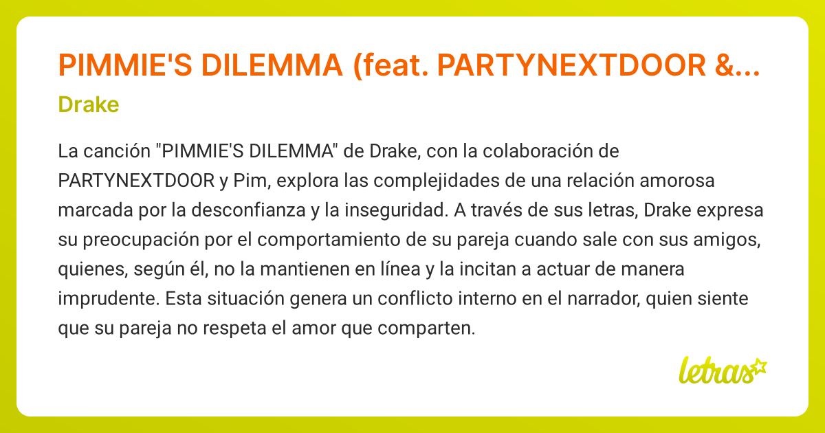 Significado de la canción PIMMIE'S DILEMMA (feat. PARTYNEXTDOOR & Pim ...