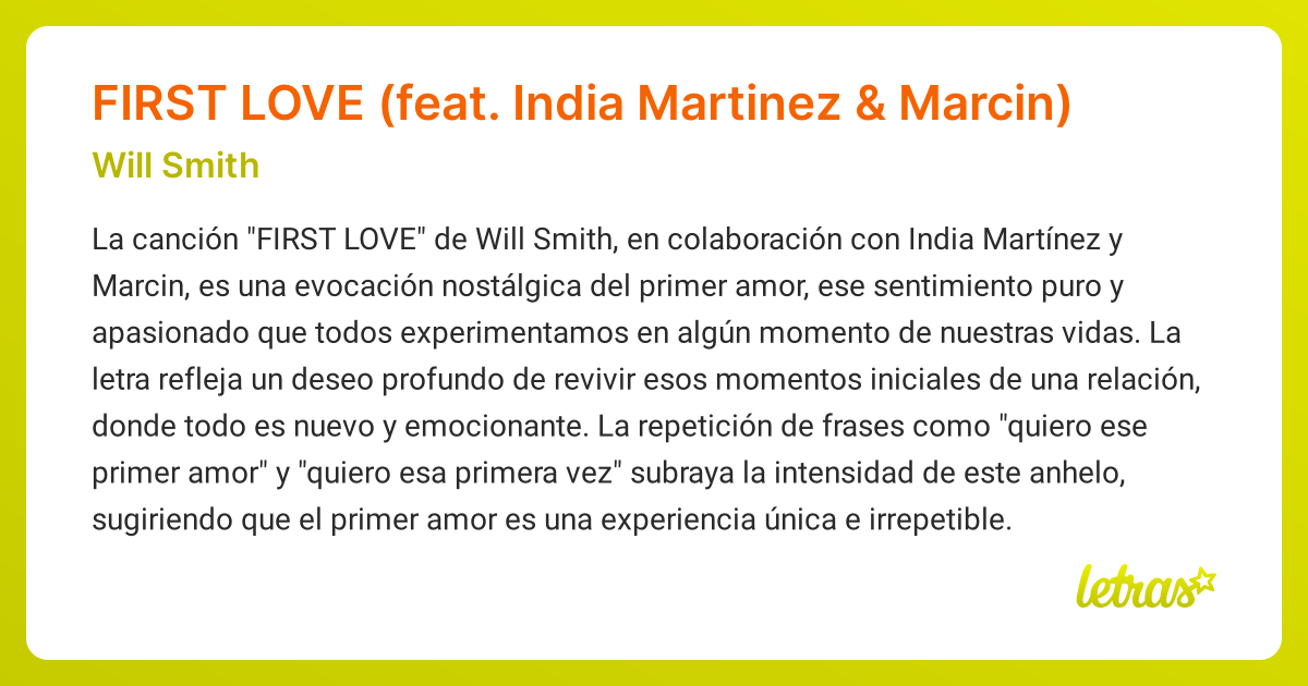 Significado de la canción FIRST LOVE (feat. India Martinez & Marcin ...