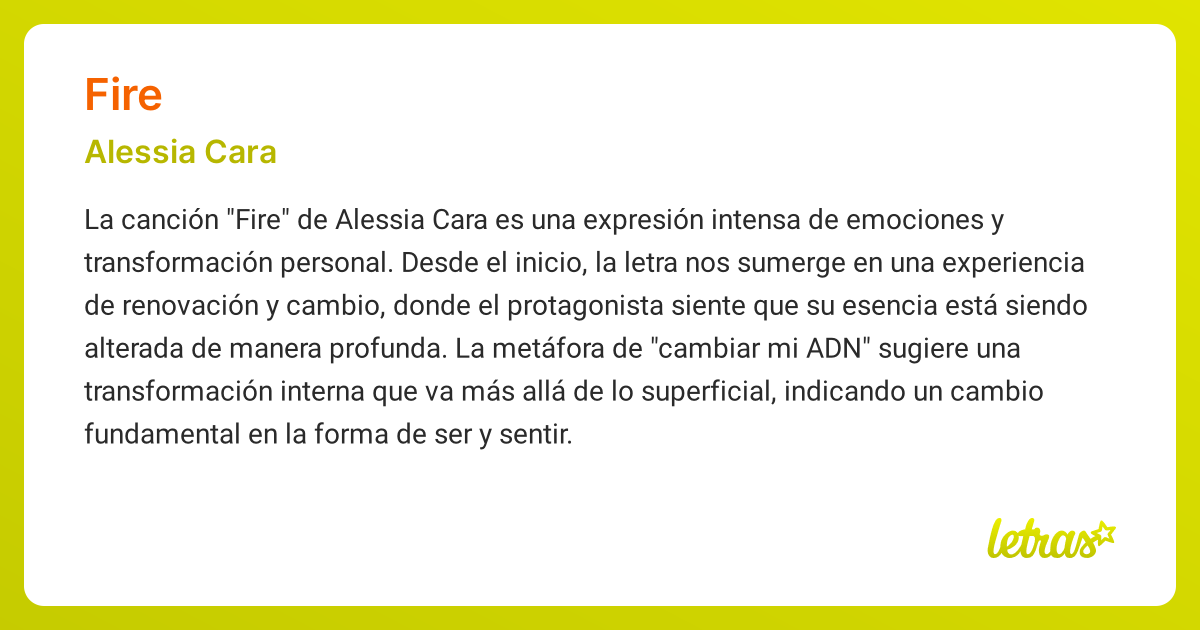 Significado de la canción FIRE (Alessia Cara) - LETRAS.COM